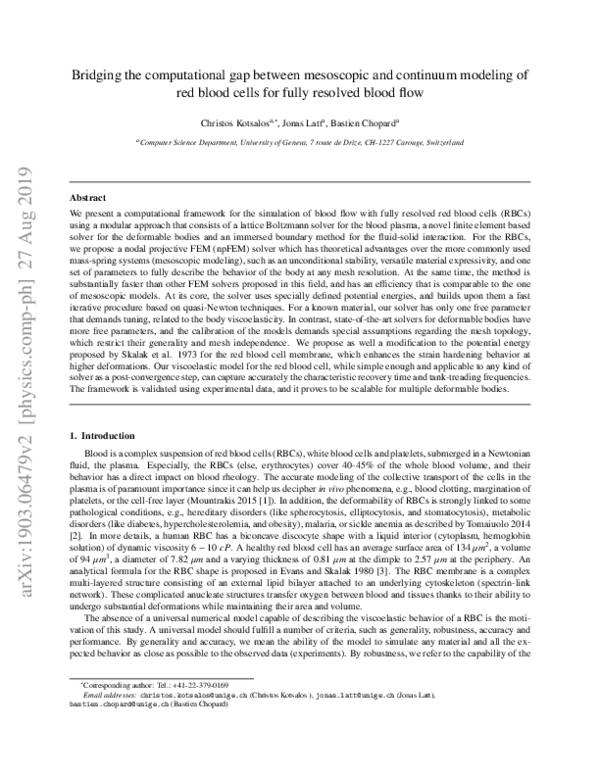 (PDF) Bridging the computational gap between mesoscopic and continuum modeling of red blood ...