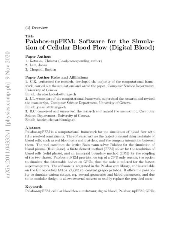 (PDF) Palabos-npFEM: Software for the Simulation of Cellular Blood Flow ...