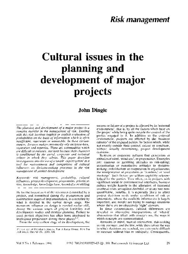 (PDF) Cultural issues in the planning and development of major projects