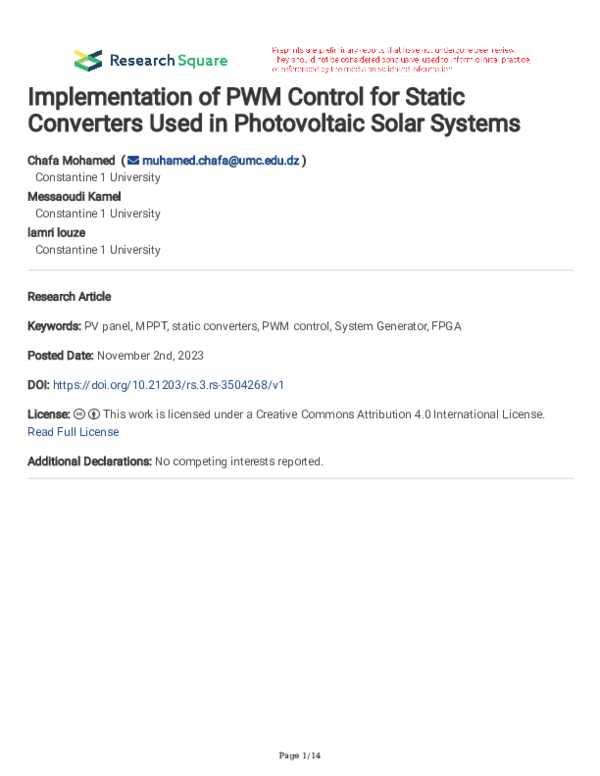 Pdf Implementation Of Pwm Control For Static Converters Used In