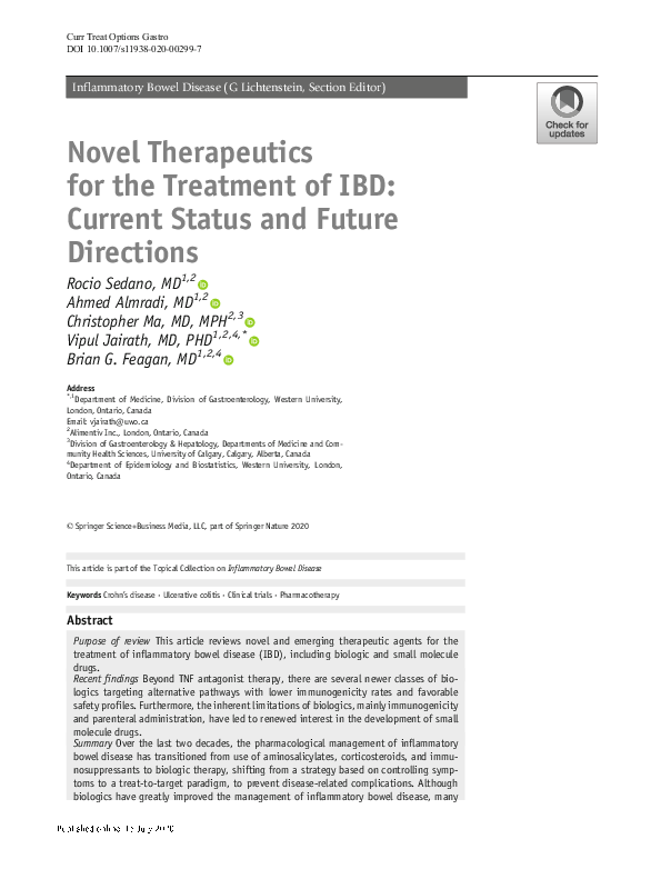 (PDF) Novel Therapeutics for the Treatment of IBD: Current Status and ...