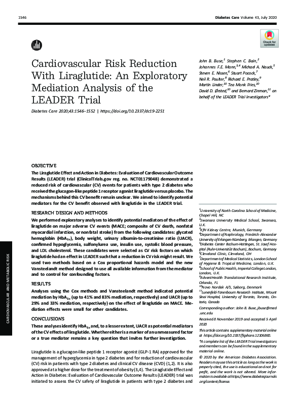 (PDF) Cardiovascular Risk Reduction With Liraglutide: An Exploratory ...