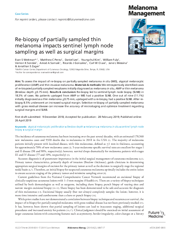 (PDF) Re-biopsy of partially sampled thin melanoma impacts sentinel ...