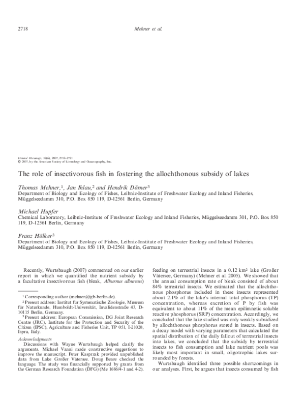 (PDF) The role of insectivorous fish in fostering the allochthonous ...