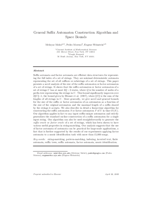 (PDF) General suffix automaton construction algorithm and space bounds