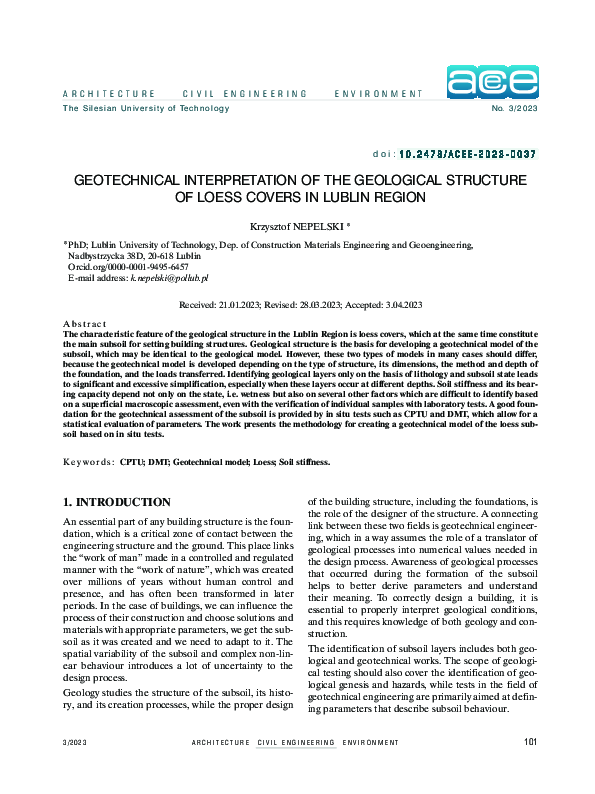 (PDF) Geotechnical Interpretation of the Geological Structure of Loess Covers in Lublin Region