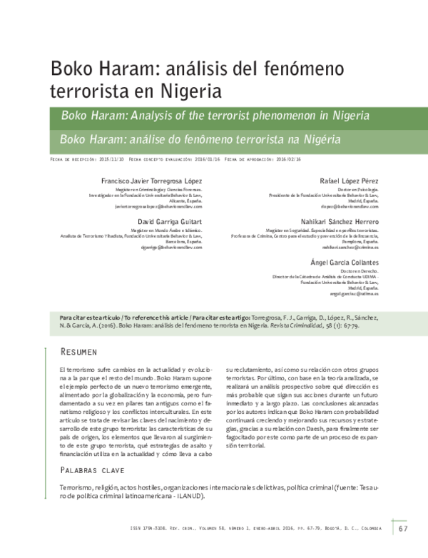 (PDF) Boko Haram: análisis del fenómeno terrorista en Nigeria