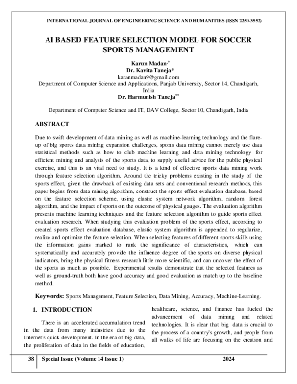(PDF) Ai Based Feature Selection Model for Soccer Sports Management