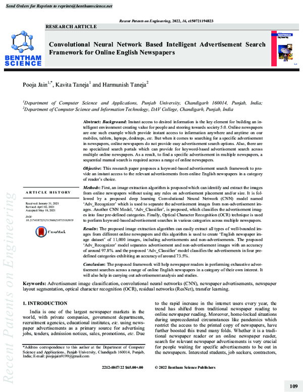 (PDF) Convolutional Neural Network Based Intelligent Advertisement Search Framework for Online ...