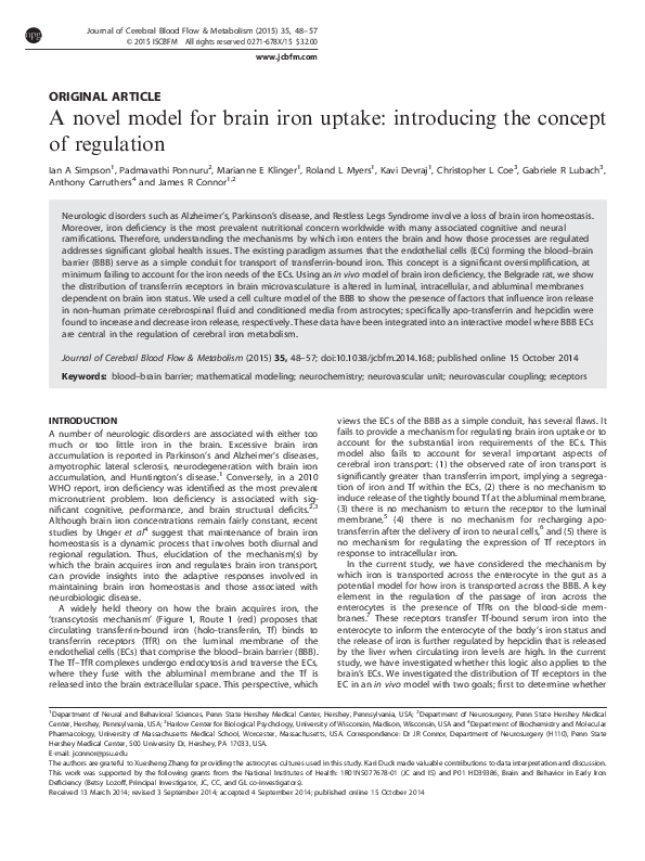 (PDF) A novel model for brain iron uptake: introducing the concept of ...