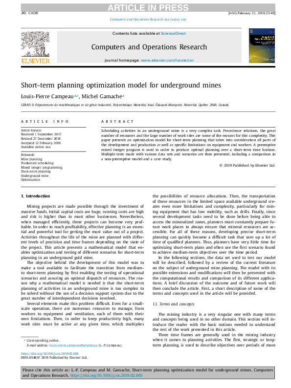 (PDF) Short-term planning optimization model for underground mines