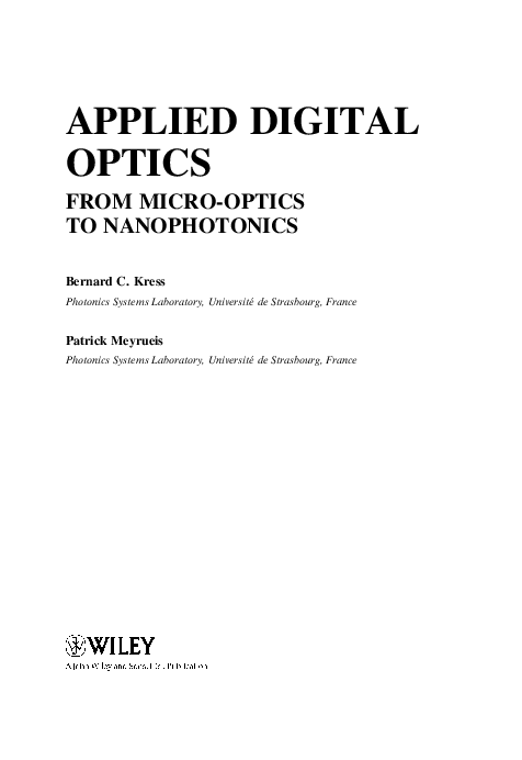 (PDF) Applied Digital Optics: From Micro-optics to Nanophotonics