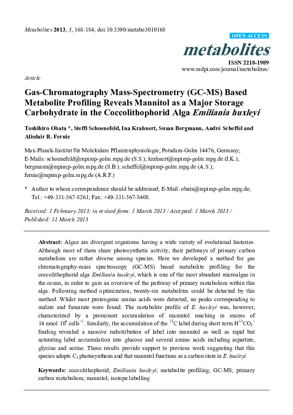 (PDF) Gas chromatography-mass spectrometry (GC-MS)-based metabolomics