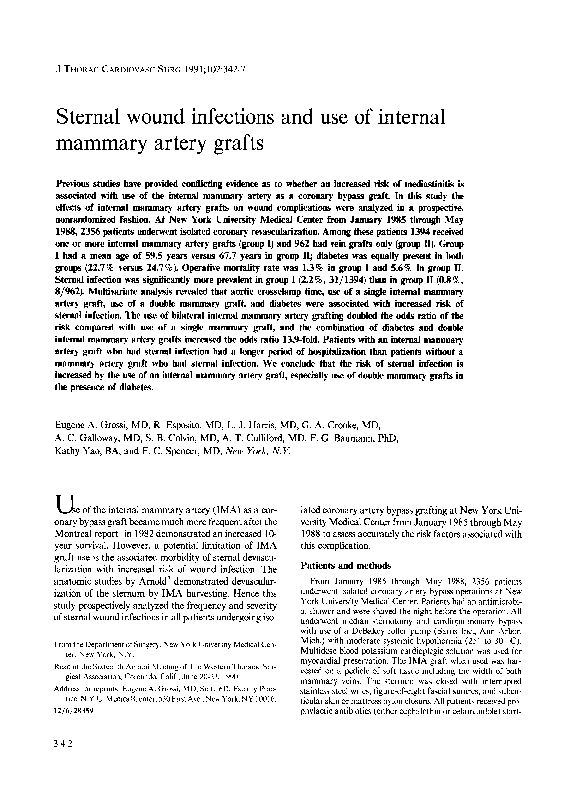 (PDF) Sternal wound infections and use of internal mammary artery ...