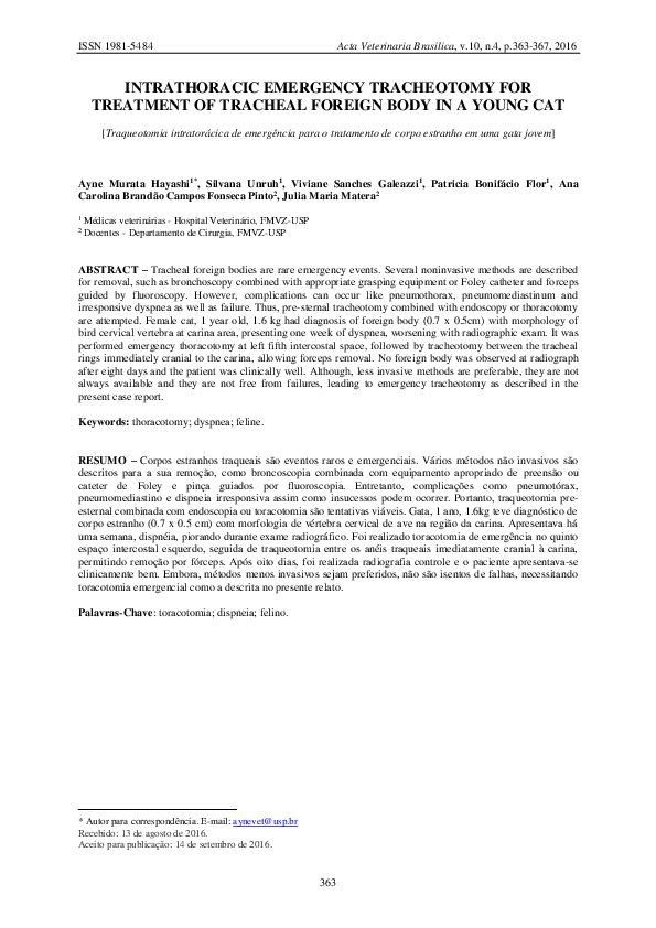 (PDF) Intrathoracic Emergency Tracheotomy for Treatment of Tracheal ...