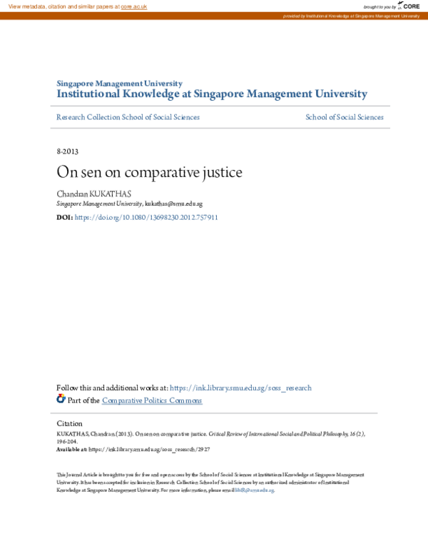 (PDF) On Sen on comparative justice