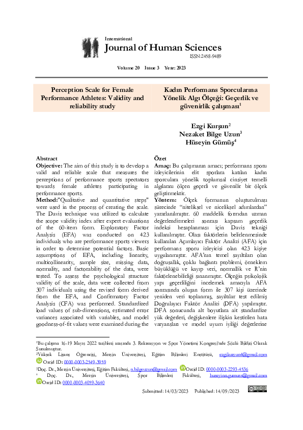 (PDF) Perception Scale for Female Performance Athletes: Validity and ...