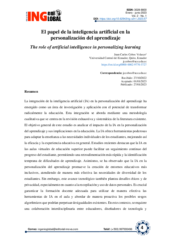 (PDF) El papel de la inteligencia artificial en la personalización del aprendizaje