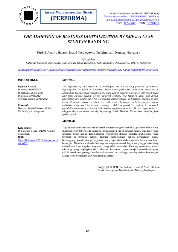 (PDF) THE ADOPTION OF BUSINESS DIGITALIZATION BY SMEs: A CASE STUDY IN ...