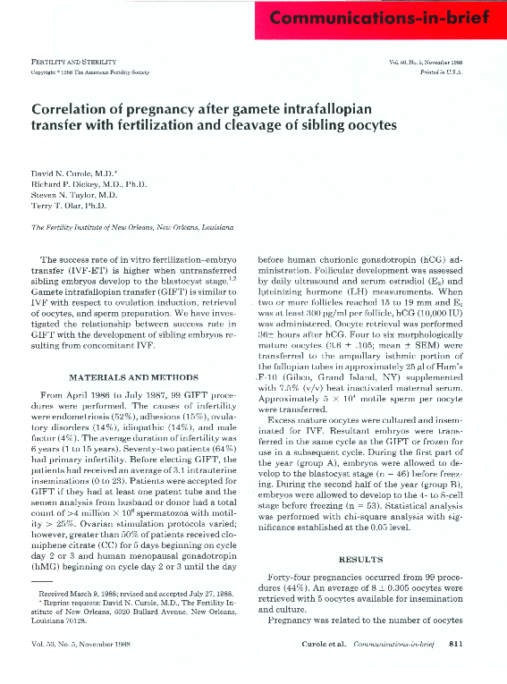 (PDF) Correlation of pregnancy after gamete intrafallopian transfer ...