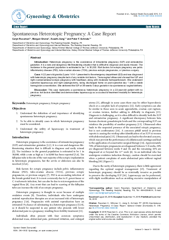 (PDF) Spontaneous Heterotopic Pregnancy: A Case Report | Peter Schnatz ...