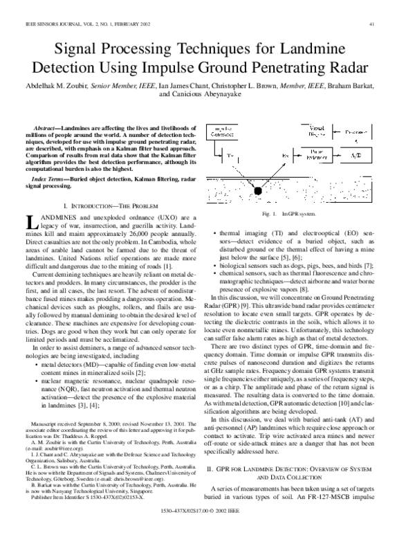 Pdf Signal Processing Techniques For Landmine Detection Using Impulse