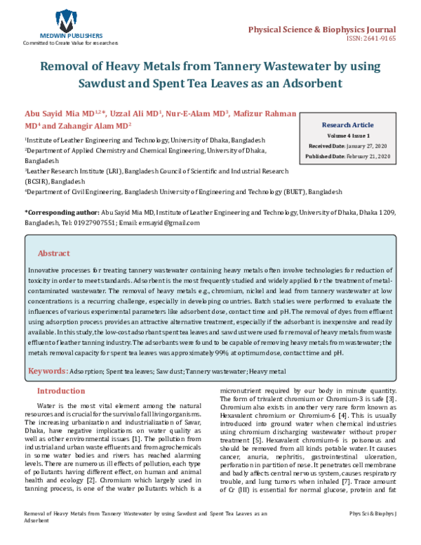 (PDF) Removal of Heavy Metals from Tannery Wastewater by using Sawdust ...