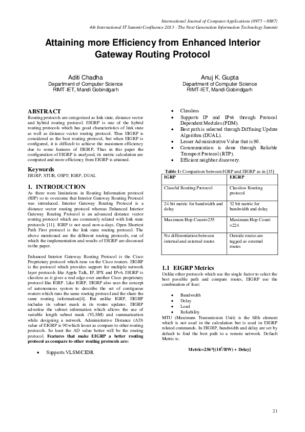 (PDF) Attaining More Efficiency from Enhanced Interior Gateway Routing Protocol