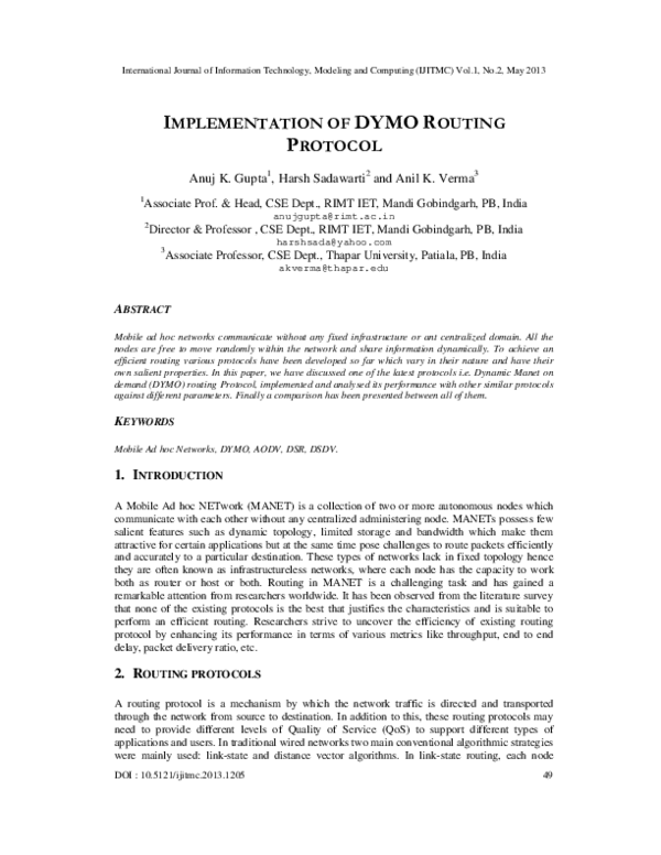 (PDF) Implementation of DYMO Routing Protocol