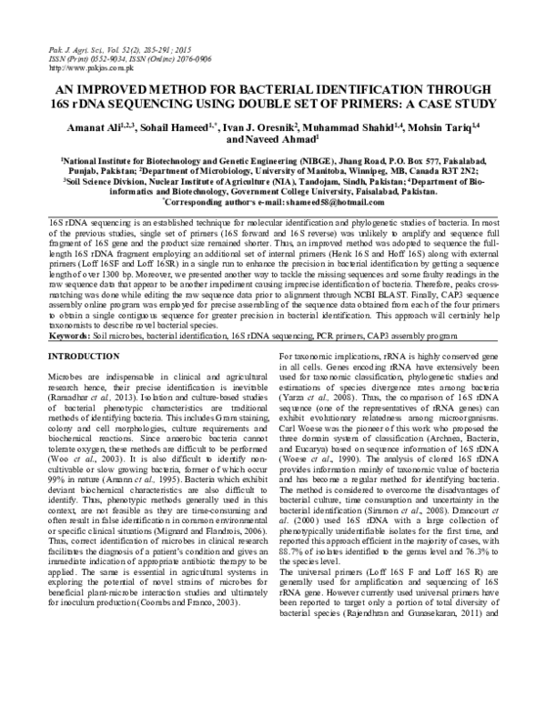 (PDF) AN IMPROVED METHOD FOR BACTERIAL IDENTIFICATION THROUGH 16S rDNA SEQUENCING USING DOUBLE ...