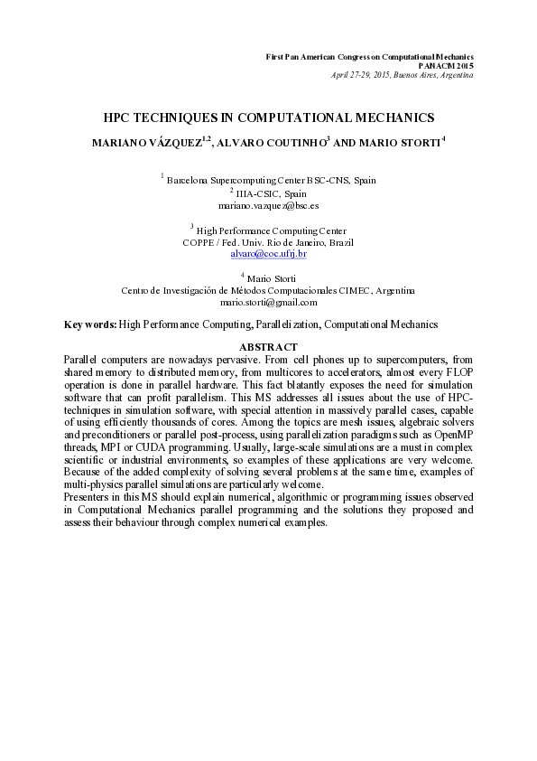 Pdf Hpc Techniques In Computational Mechanics