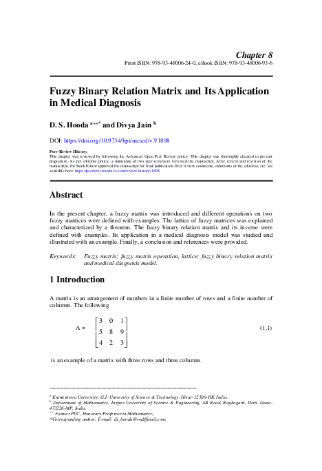(PDF) Fuzzy Binary Relation Matrix and Its Application in Medical Diagnosis
