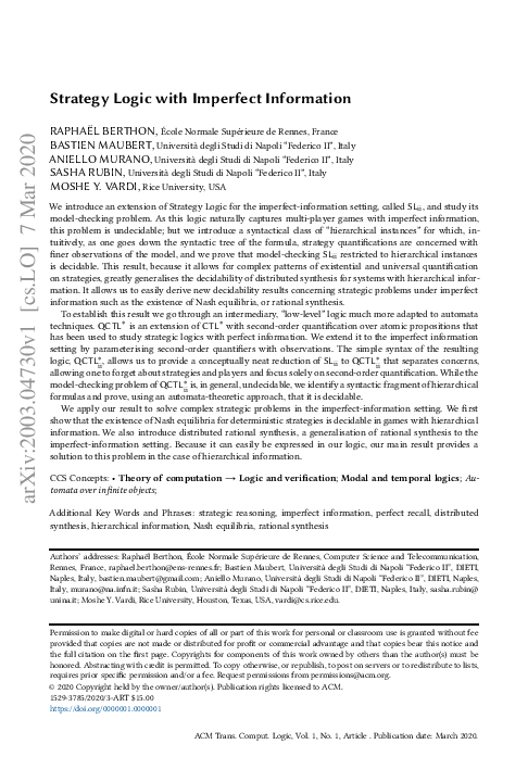 (PDF) Strategy Logic with Imperfect Information | Moshe Vardi - Academia.edu