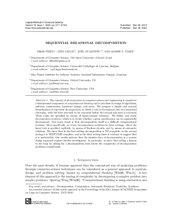(PDF) Sequential Relational Decomposition