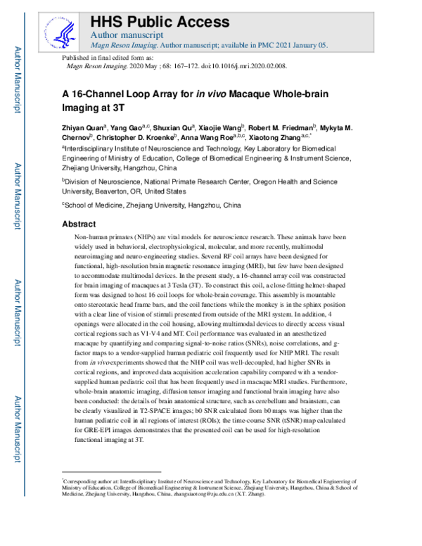 (PDF) A 16-channel loop array for in vivo macaque whole-brain imaging ...