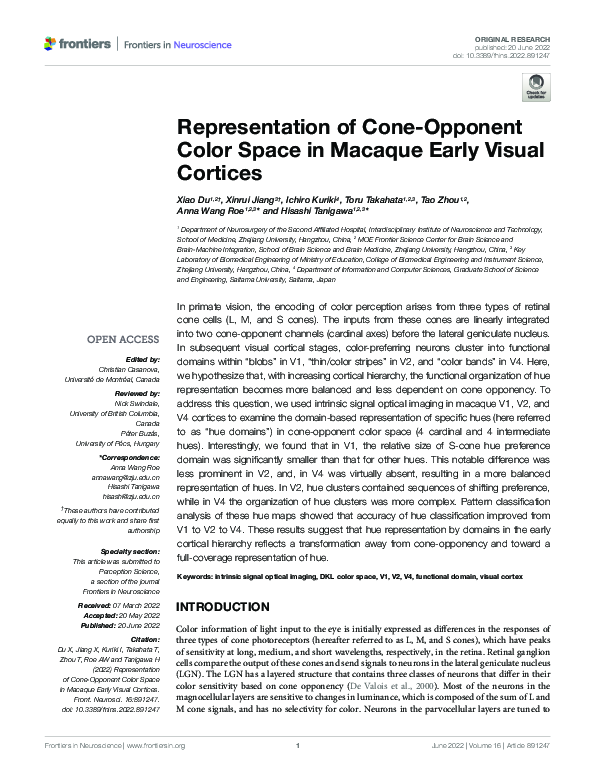 (PDF) Representation of Cone-Opponent Color Space in Macaque Early ...