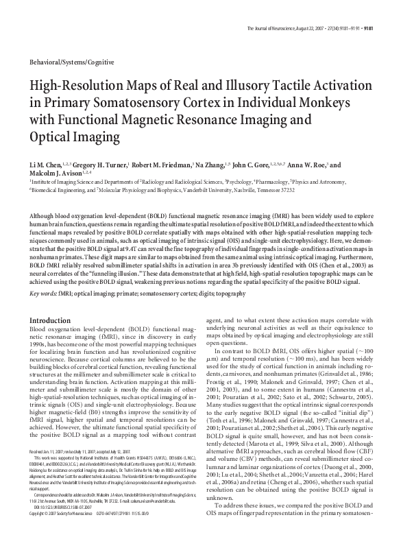 (PDF) High-Resolution Maps of Real and Illusory Tactile Activation in ...