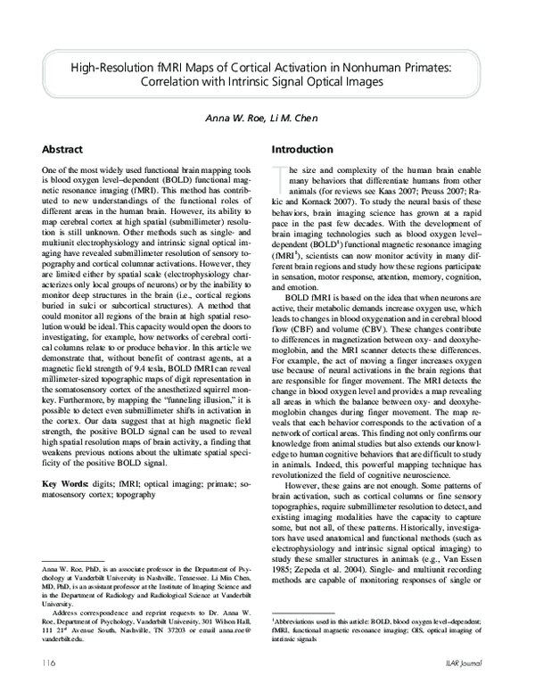 (PDF) High-Resolution fMRI Maps of Cortical Activation in Nonhuman ...