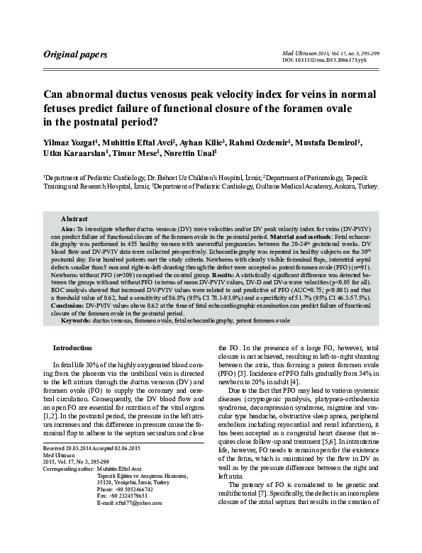 (PDF) Can abnormal ductus venosus peak velocity index for veins in ...