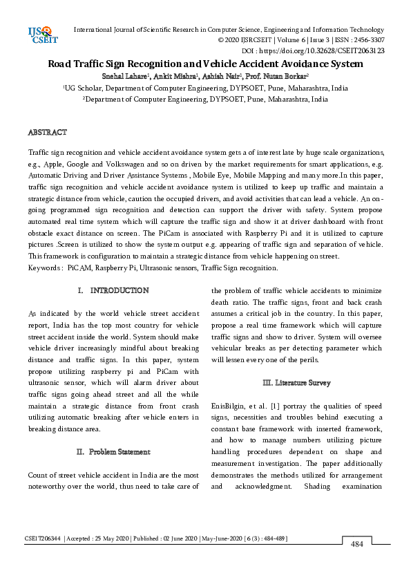 (PDF) Road Traffic Sign Recognition and Vehicle Accident Avoidance System