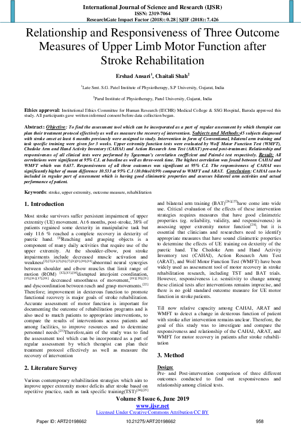 (PDF) Relationship and Responsiveness of Three Outcome Measures of Upper Limb Motor Function ...
