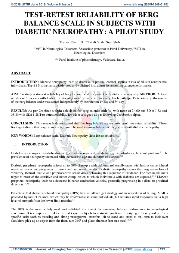 (PDF) Test-Retest Reliability of Berg Balance Scale in Subjects with ...