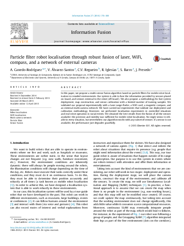 (PDF) Particle filter robot localisation through robust fusion of laser, WiFi, compass, and a ...