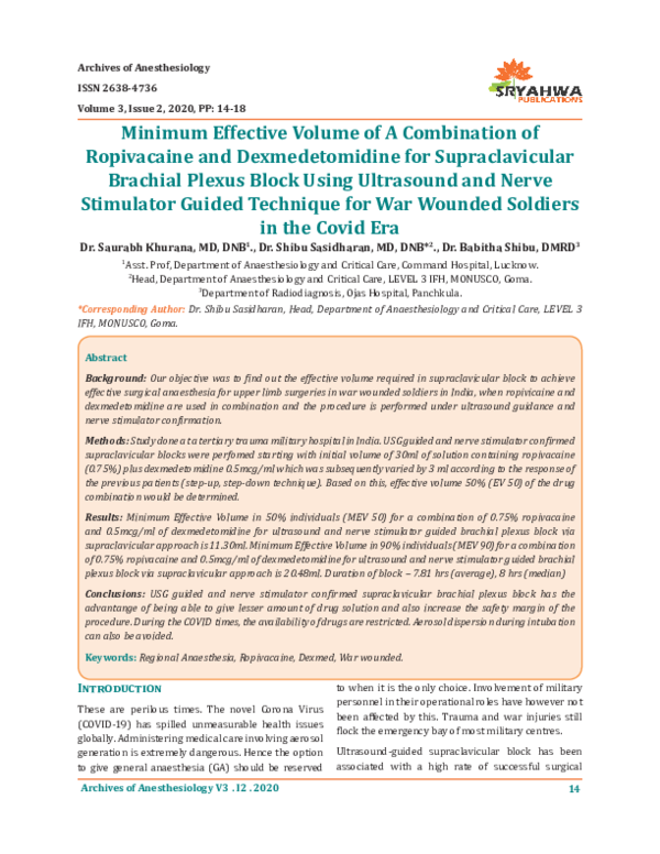 (PDF) Minimum Effective Volume of A Combination of Ropivacaine and ...