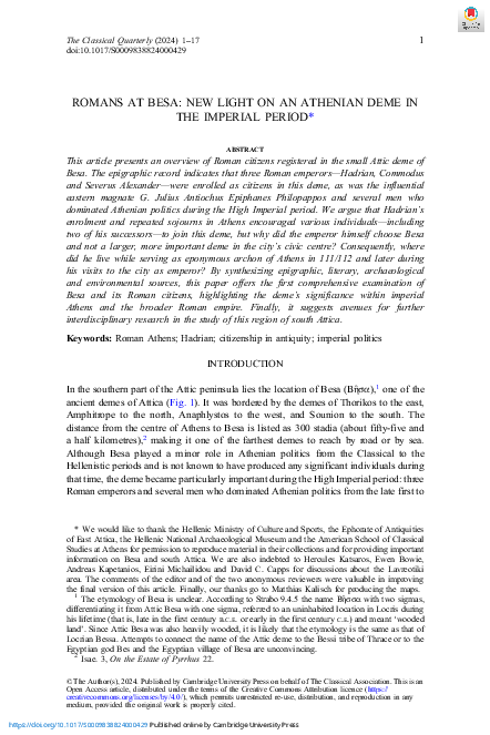 (PDF) (2024) Romans at Besa: New Light on an Athenian Deme in the ...