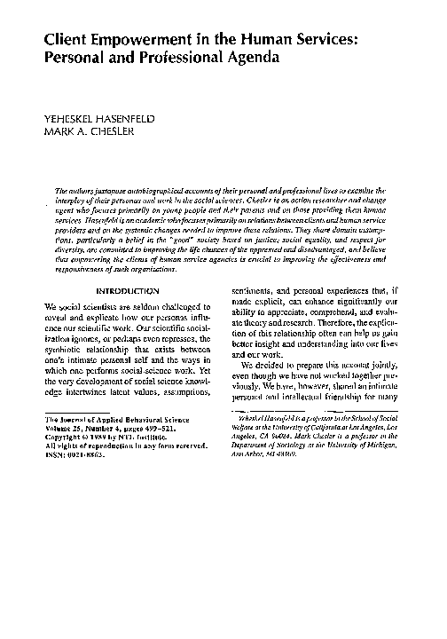 (PDF) Client Empowerment in the Human Services: Personal and ...