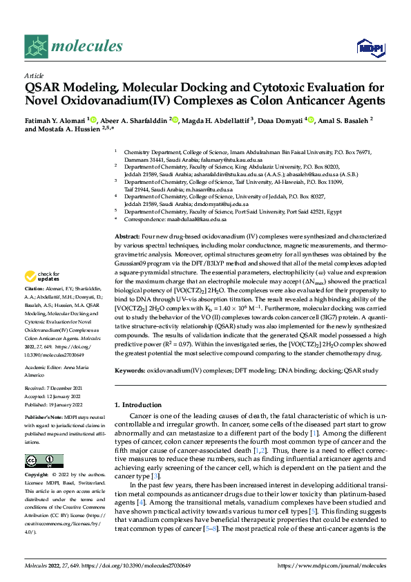 (PDF) QSAR Modeling, Molecular Docking and Cytotoxic Evaluation for Novel Oxidovanadium(IV ...