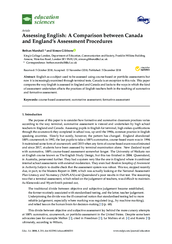 (PDF) Assessing English: A Comparison between Canada and England’s ...