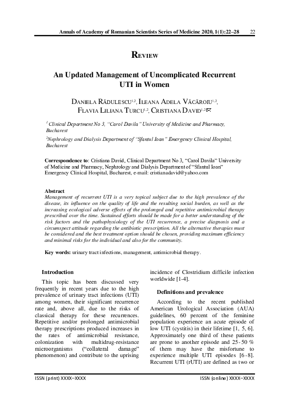 (PDF) An Updated Management of Uncomplicated Recurrent UTI in Women
