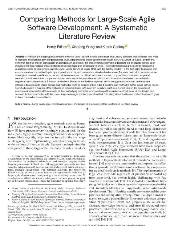 (PDF) Comparing Methods for Large-Scale Agile Software Development: A Systematic Literature Review